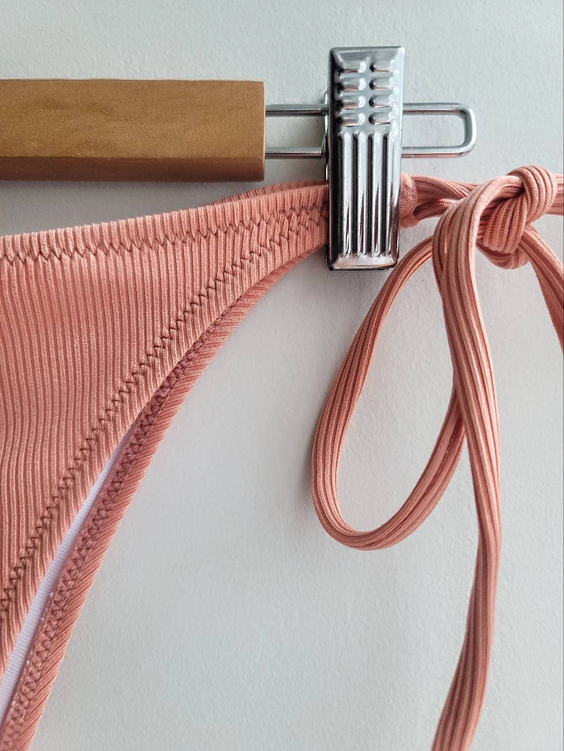 Cheeky String Tie Bikini Bottom, Pink Ribbed Swimwear, High Quality ...