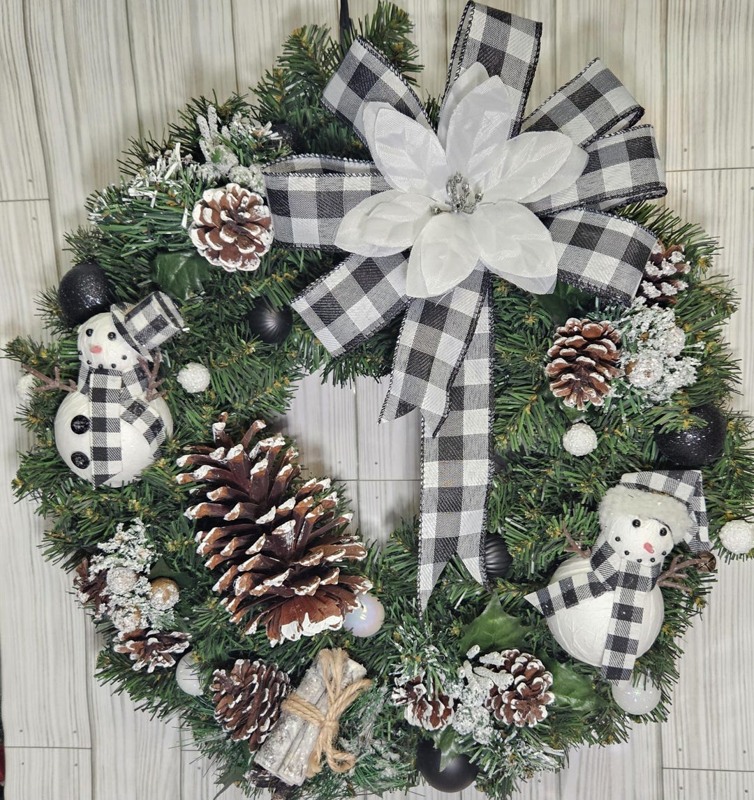 Black and White Buffalo Plaid Wreath - Etsy