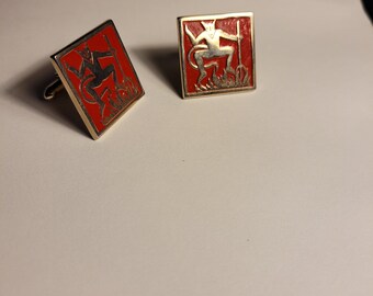 Naughty RED Devil Cufflinks Tie Clip Silver SWANK Demon Satan Grotesque ...