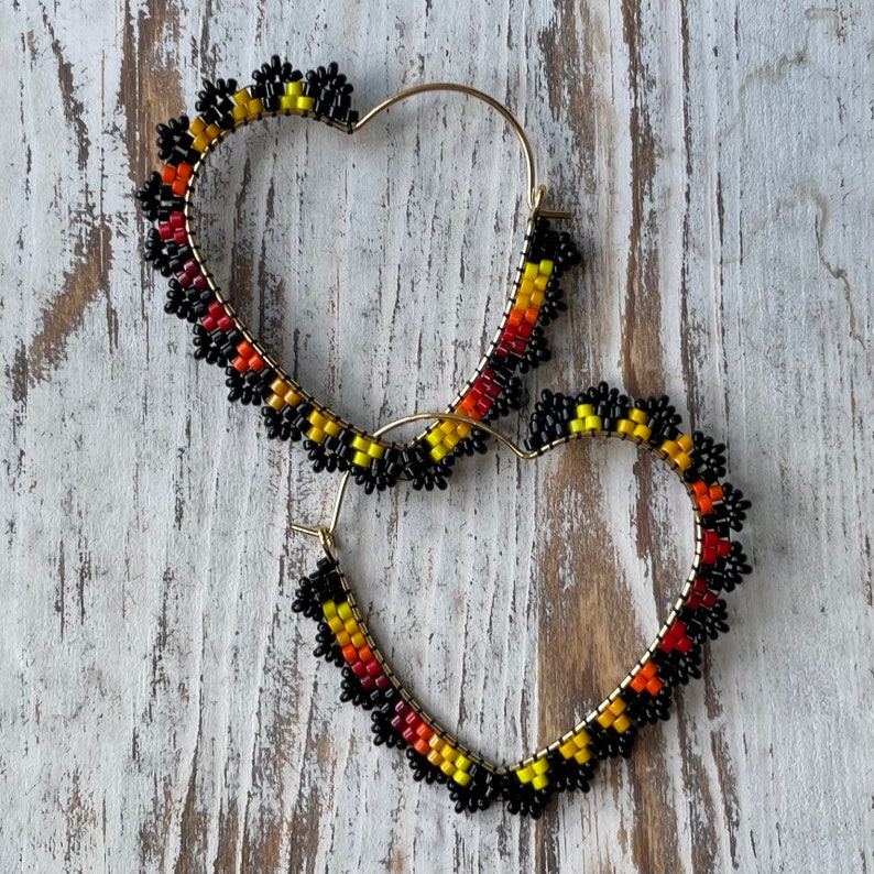 Native American | Indigenous |heart Hoop Earrings | Beaded Hoop ...
