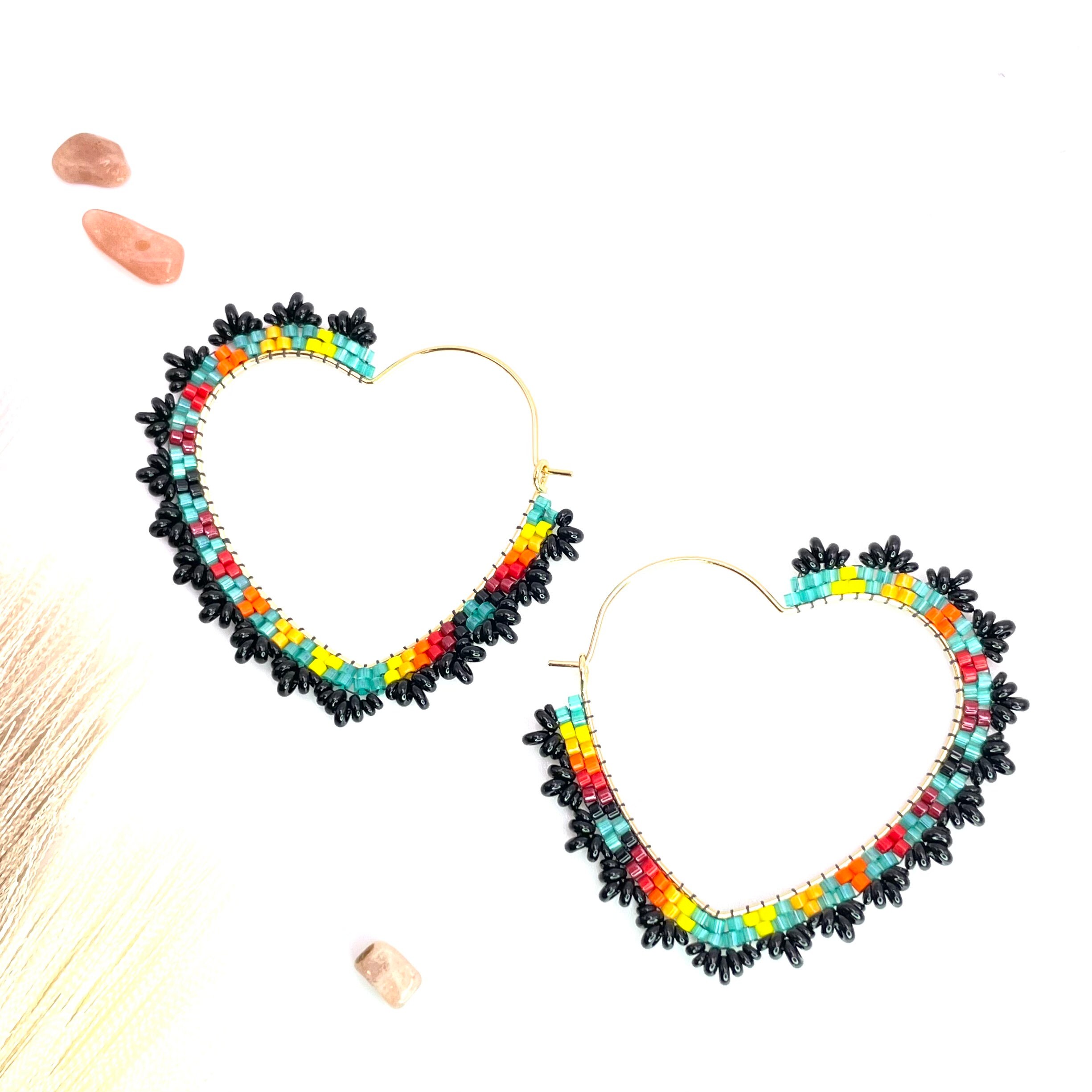 Native American Indigenous heart Hoop Earrings Beaded Hoop Earrings ...