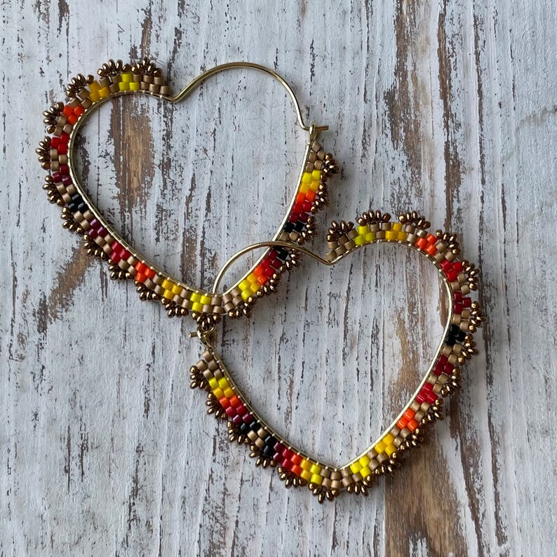 Native American | Indigenous |heart Hoop Earrings | Beaded Hoop ...