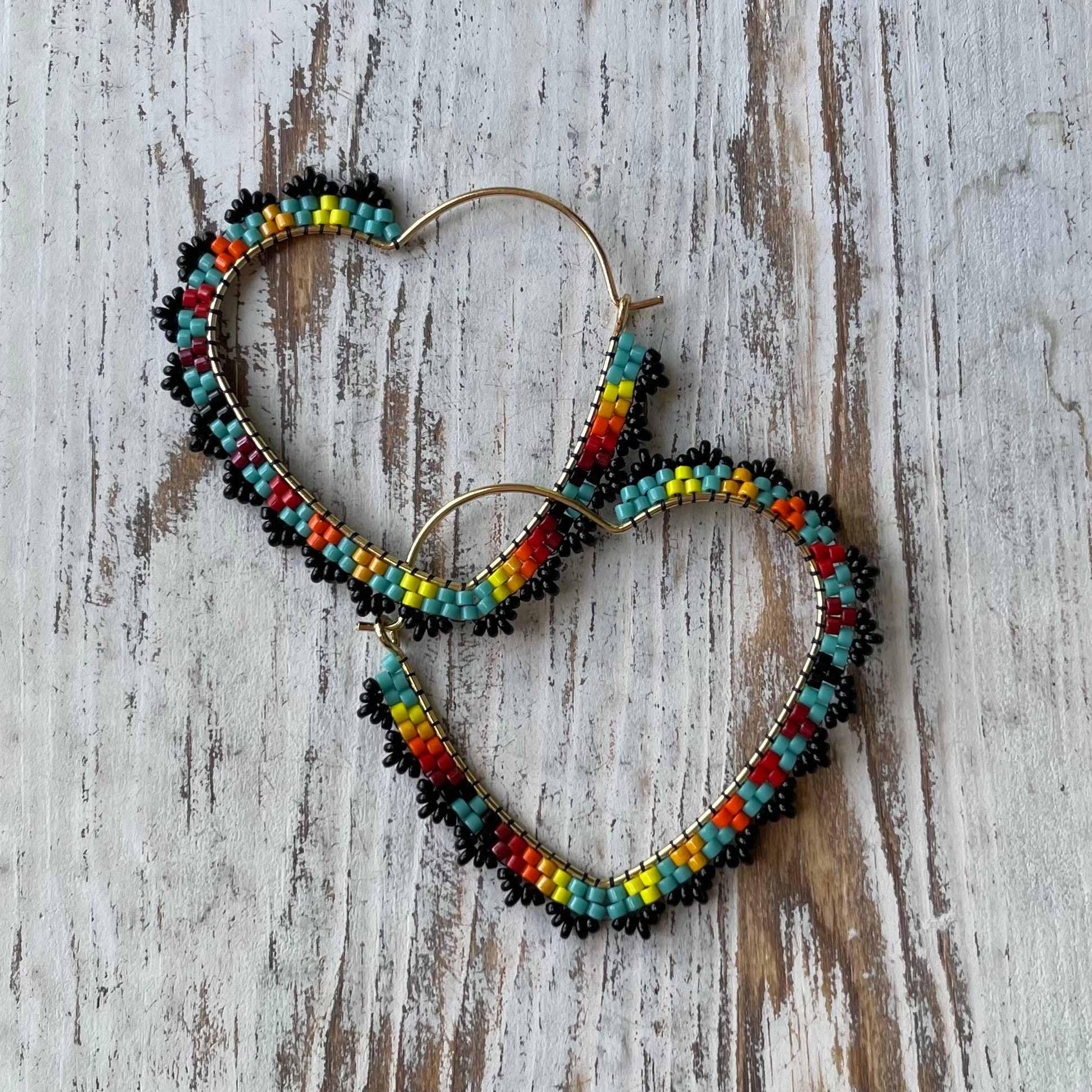 Native American | Indigenous |heart Hoop Earrings | Beaded Hoop ...