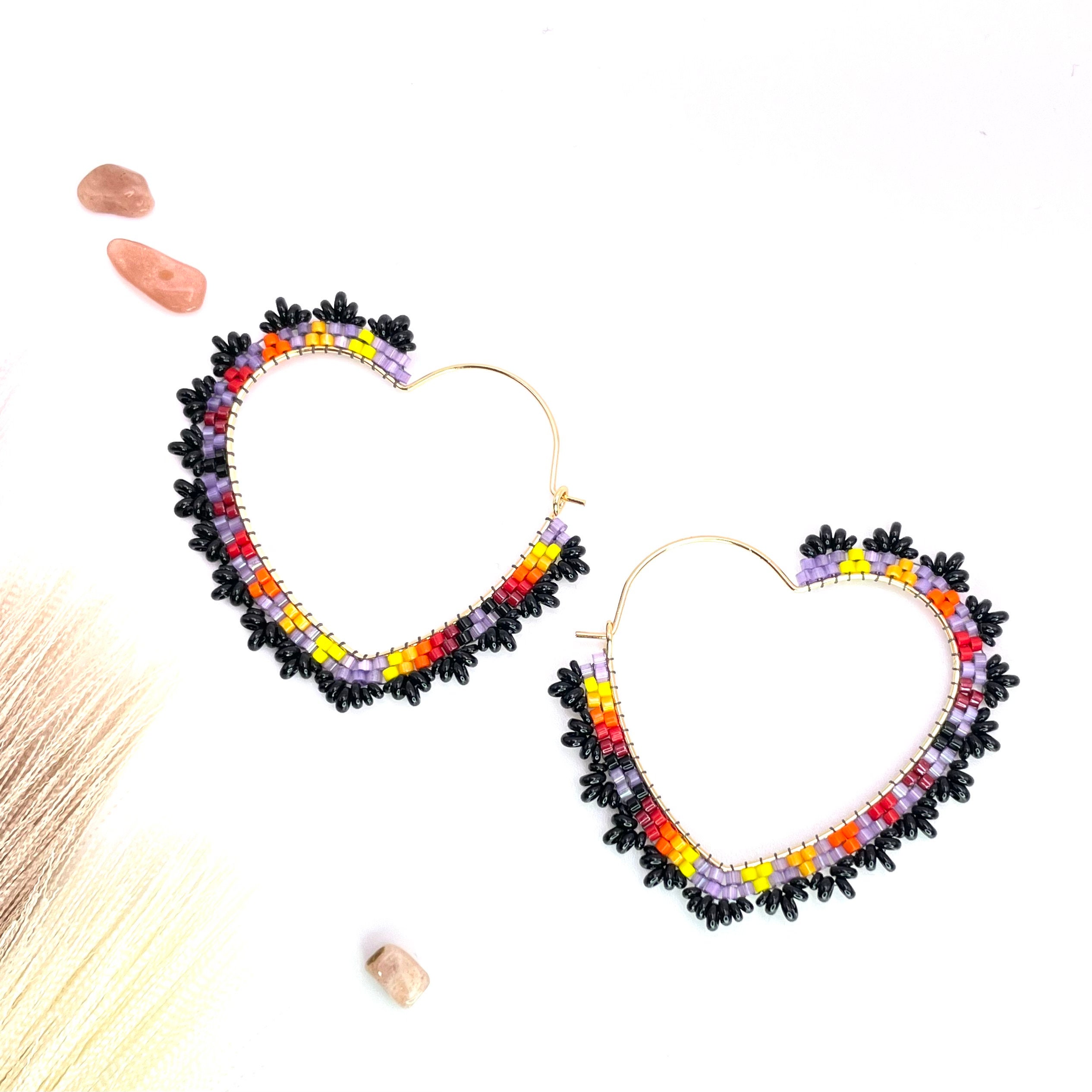 Native American Indigenous heart Hoop Earrings Beaded Hoop Earrings ...