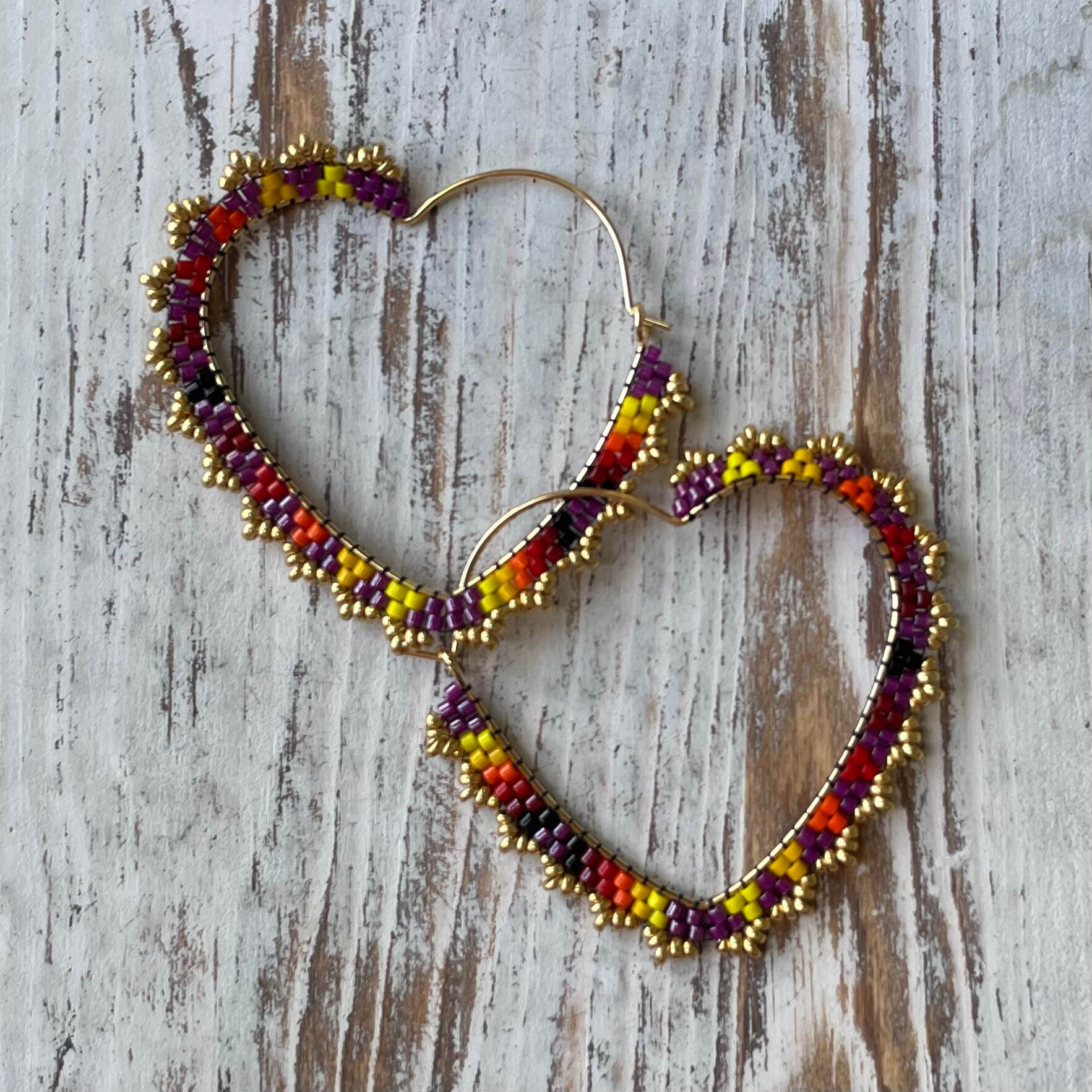 Native American | Indigenous |heart Hoop Earrings | Beaded Hoop ...