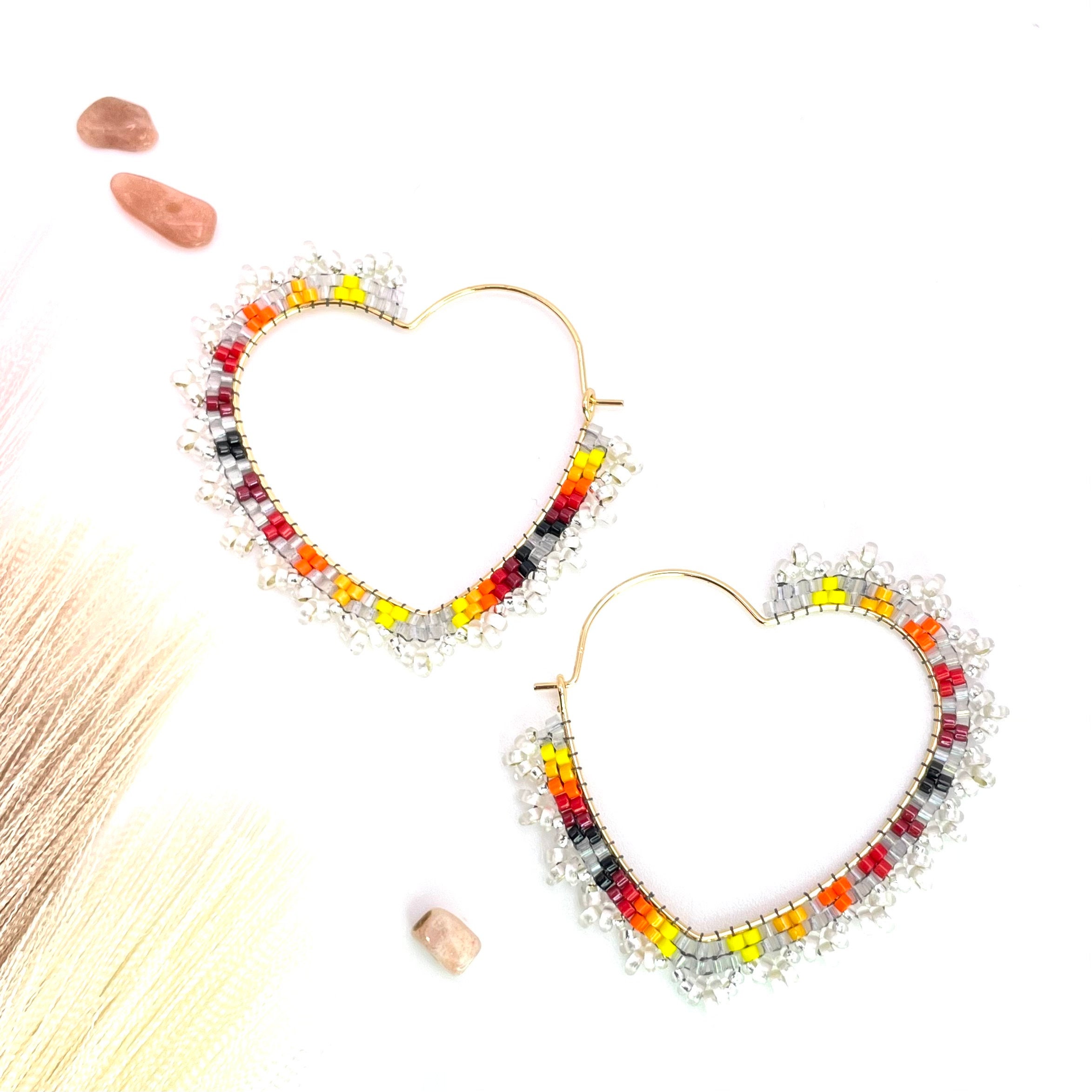 Native American Indigenous heart Hoop Earrings Beaded Hoop Earrings ...