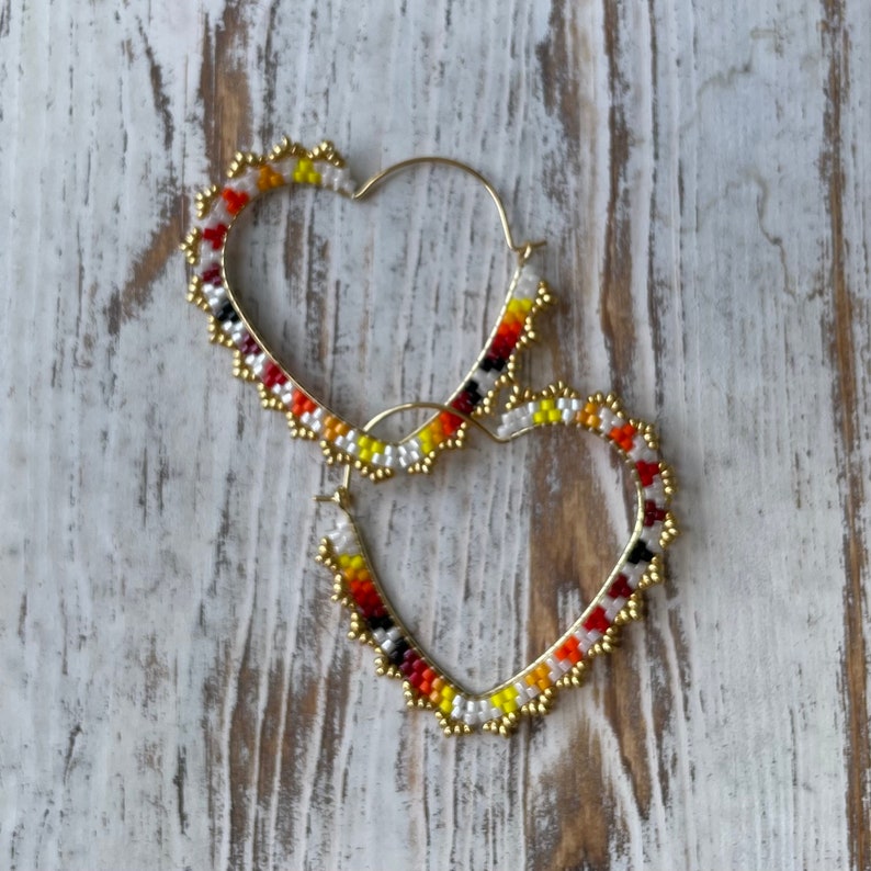Native American | Indigenous |heart Hoop Earrings | Beaded Hoop ...