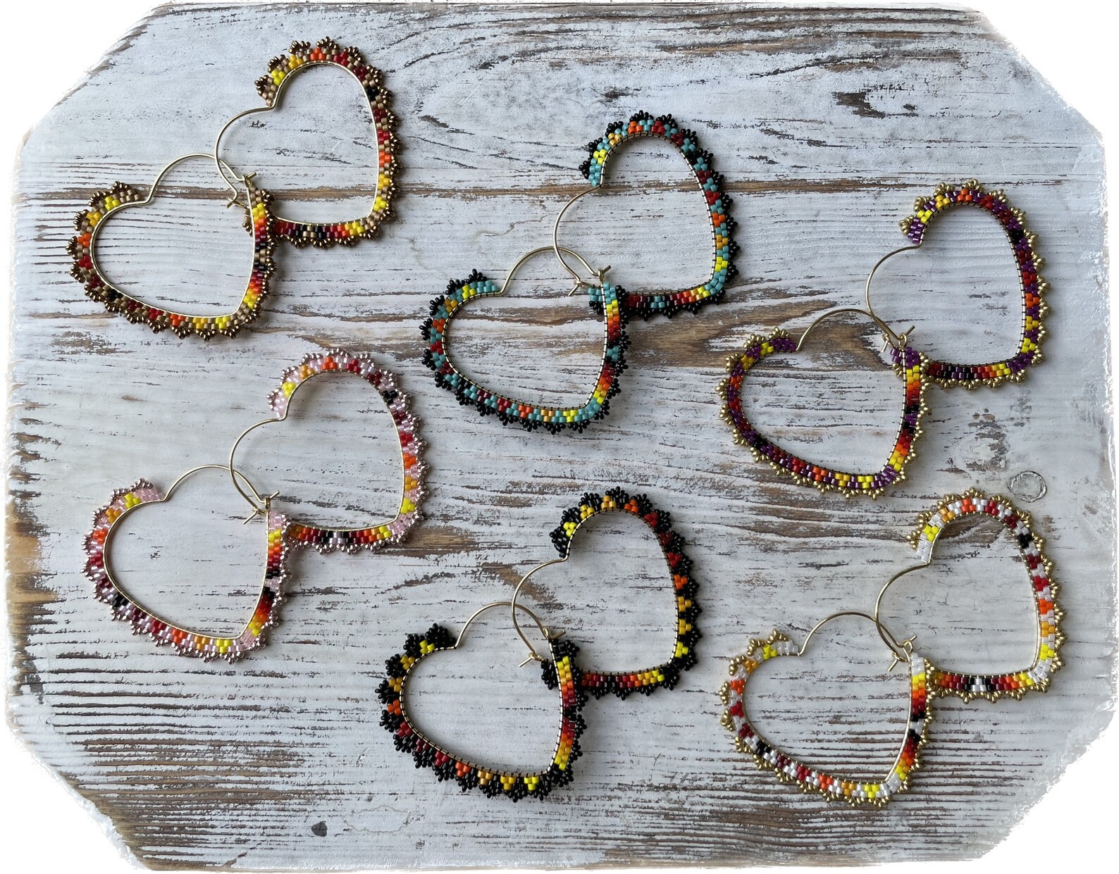 Native American | Indigenous |heart Hoop Earrings | Beaded Hoop ...