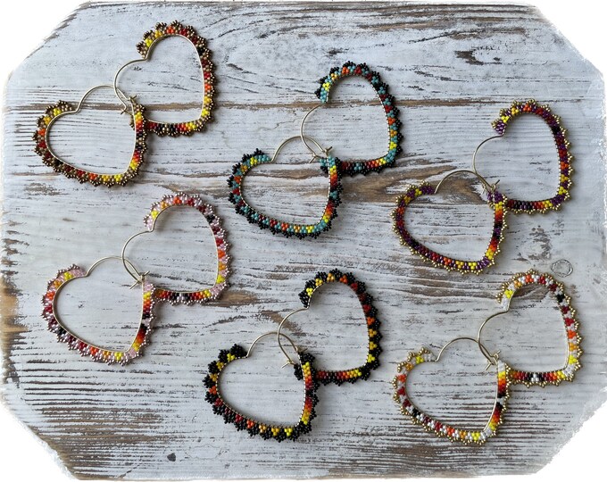Native American | Indigenous |heart Hoop Earrings | Beaded Hoop ...