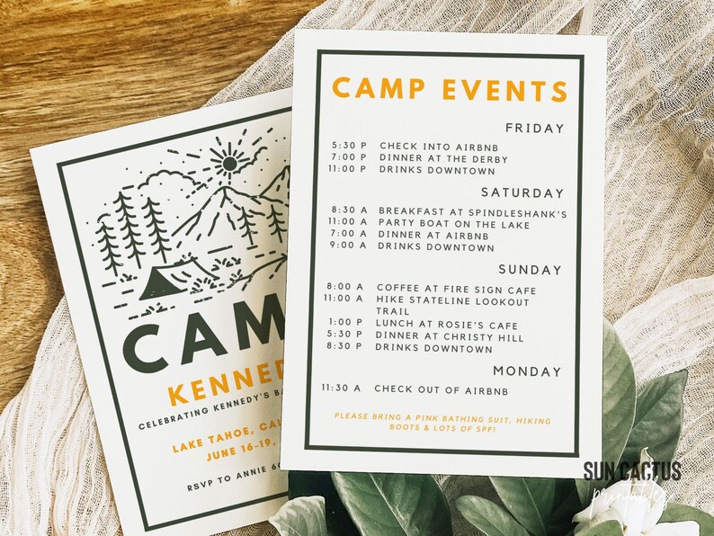 Camp Bachelorette Invitation & Itinerary Template Camp - Etsy