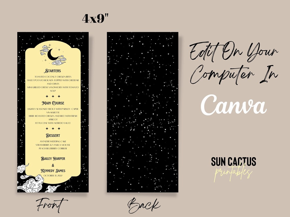 Celestial Menu Template Printable Wedding Menu Editable on - Etsy