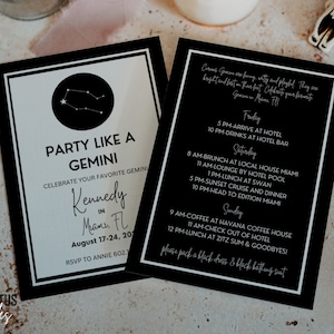 Party Like A Gemini Bachelorette Party Invitation Template Zodiac ...
