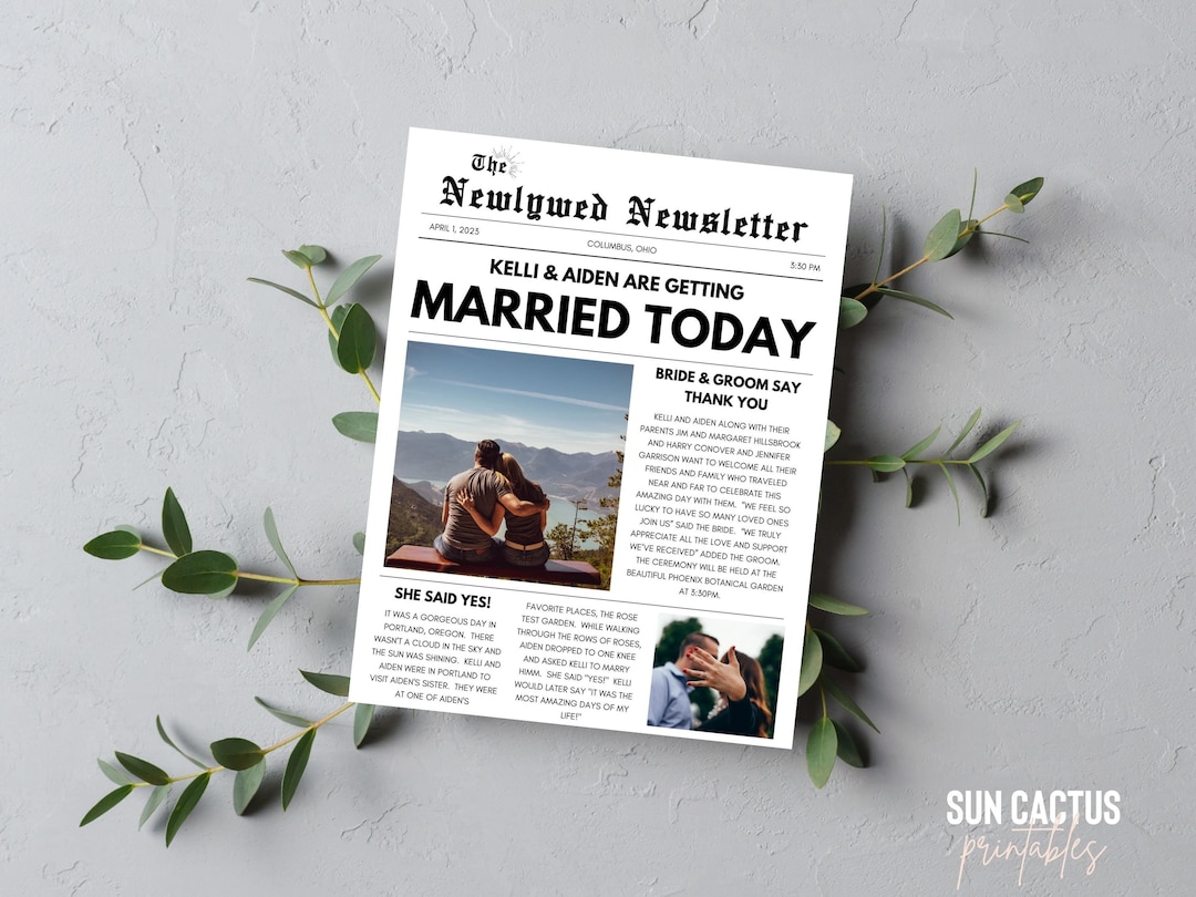 Wedding Newspaper Template | Wedding Newsletter Template, Wedding ...
