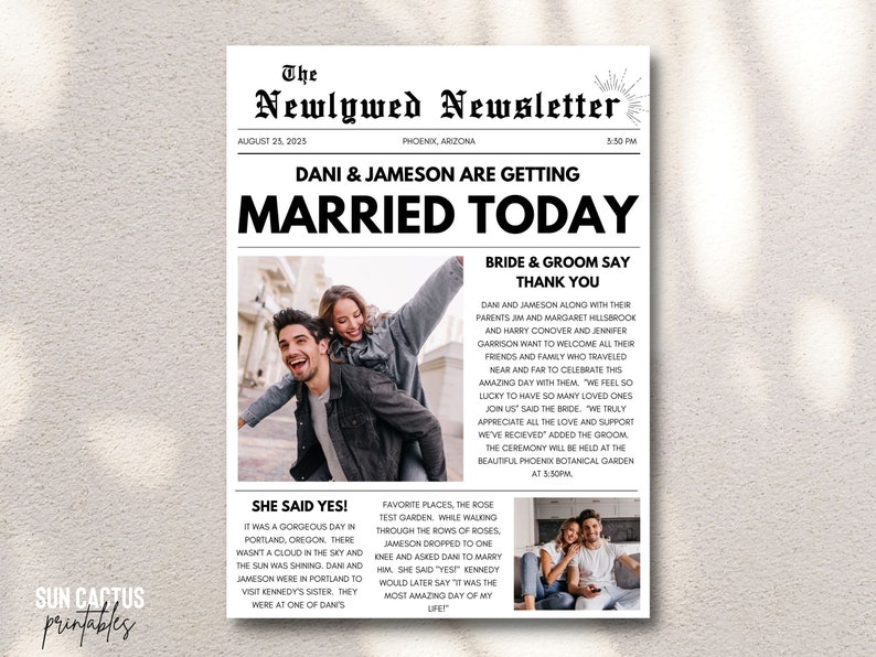 Wedding Newspaper Template | Wedding Newsletter Template, Wedding ...