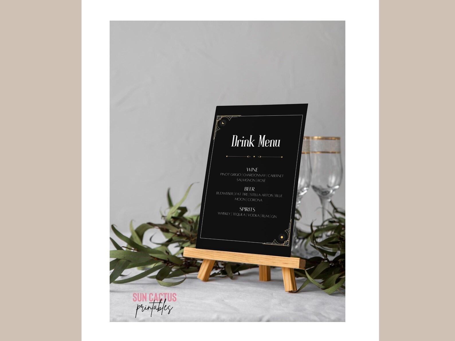 Bar Menu | Art Deco Wedding Bar Menu Sign Template, Sun, Moon, Drink ...
