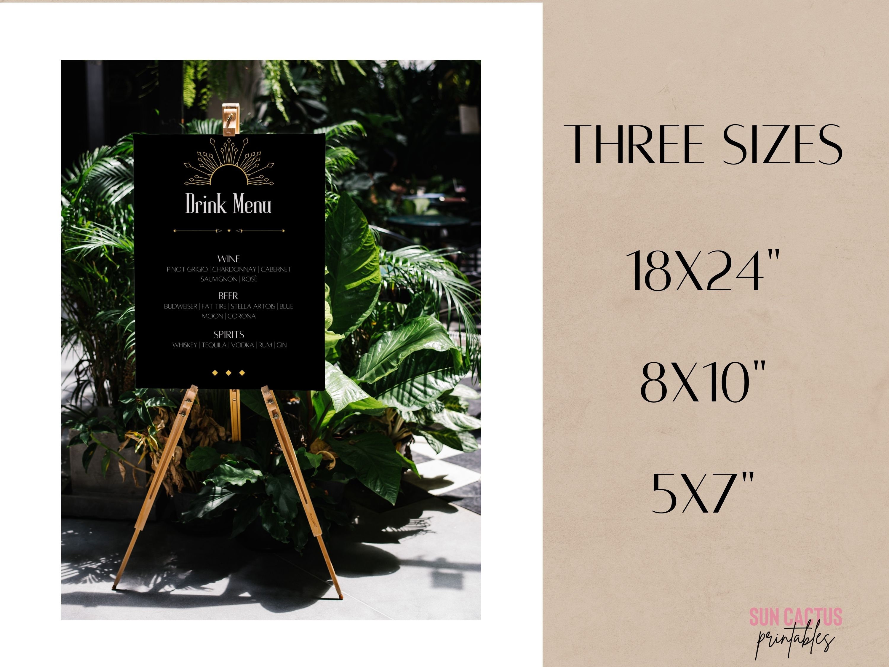 Bar Menu | Art Deco Wedding Bar Menu Sign Template, Sun, Moon, Drink ...