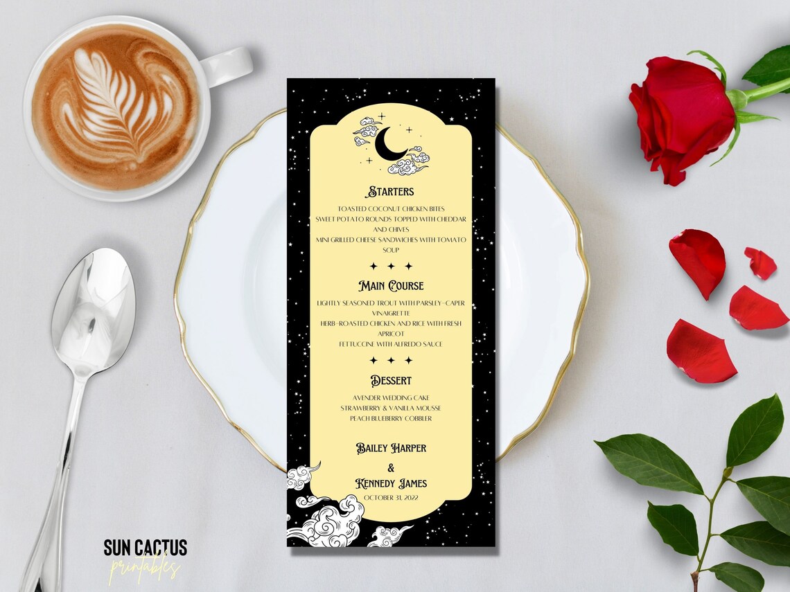 Celestial Menu Template | Printable Wedding Menu, Editable on Your ...