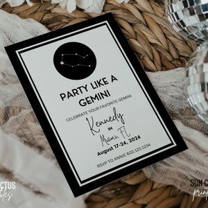 Party Like A Gemini Bachelorette Party Invitation Template | Zodiac ...