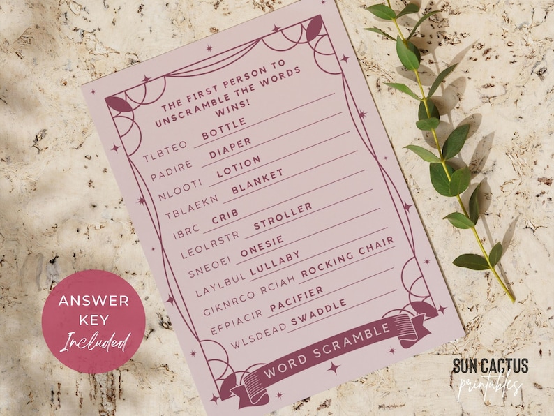 Baby Shower Word Scramble Template | Editable Baby Shower Game, Pink ...