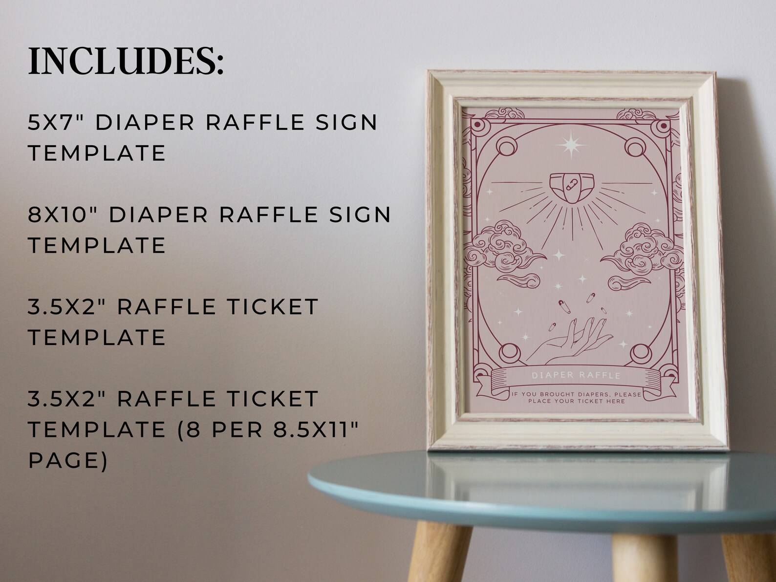 Pink Tarot Diaper Raffle Bundle Template | Diaper Raffle Sign and ...
