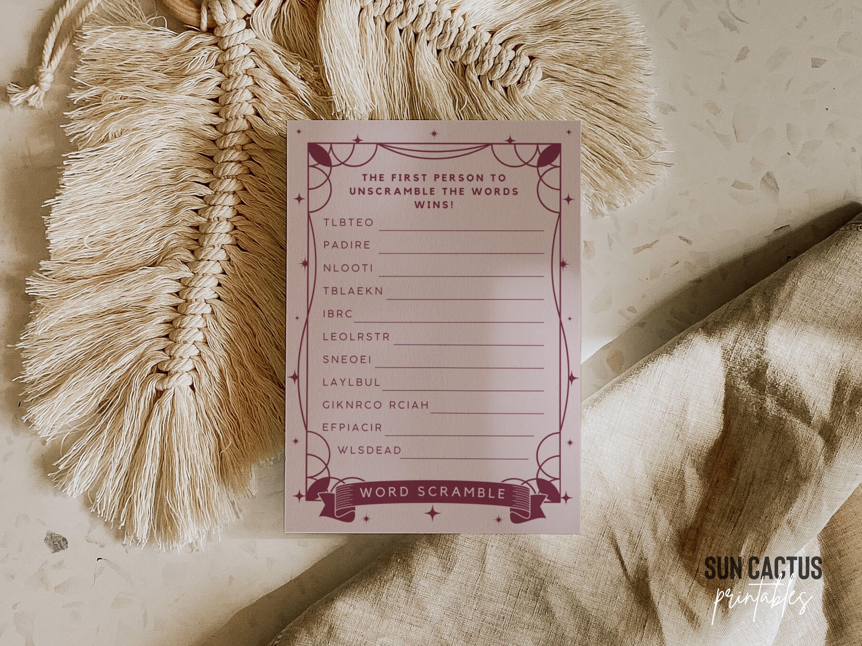 Baby Shower Word Scramble Template | Editable Baby Shower Game, Pink ...