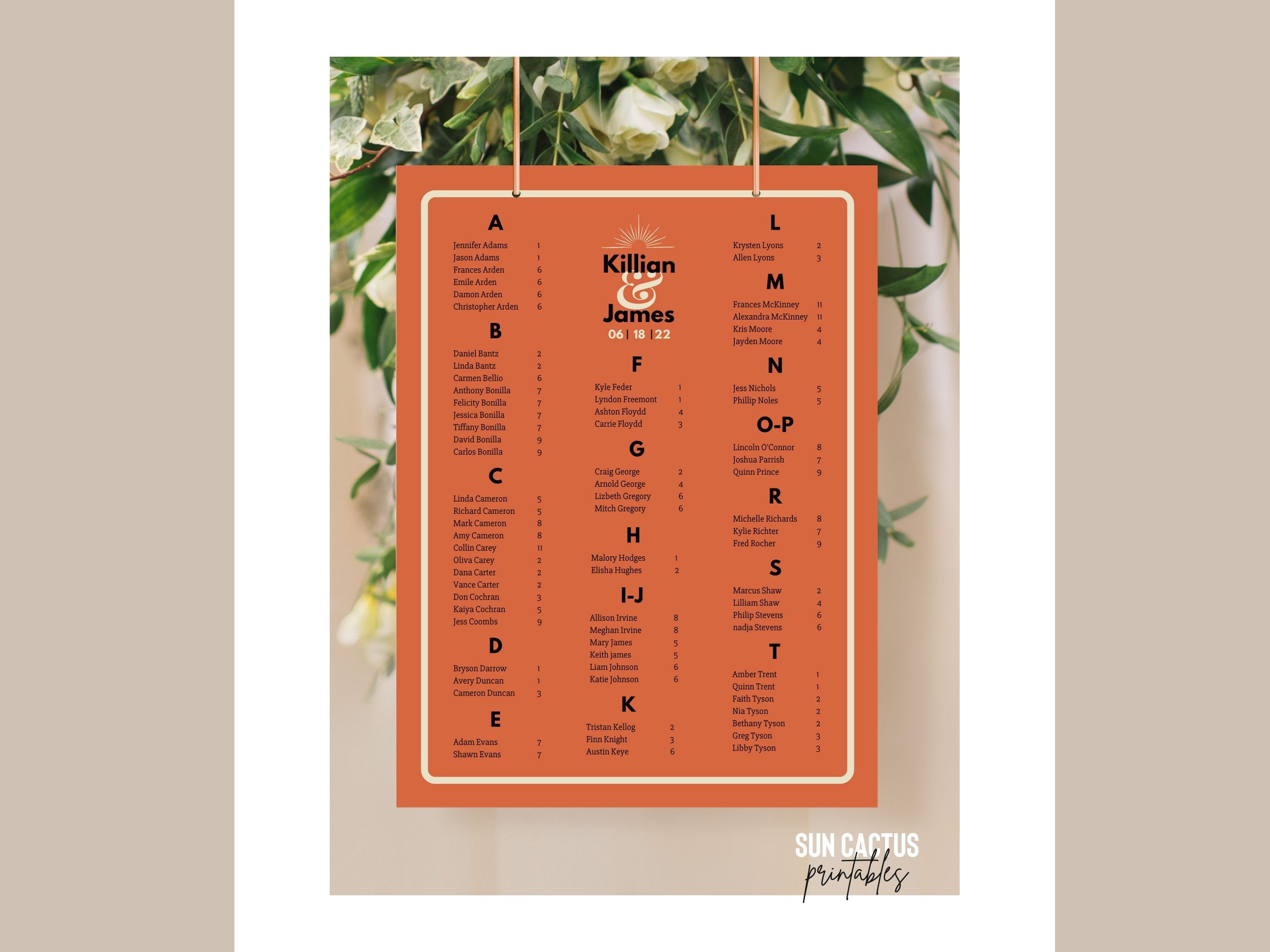 Seating Chart Template Retro Seating Chart Alphabetical - Etsy