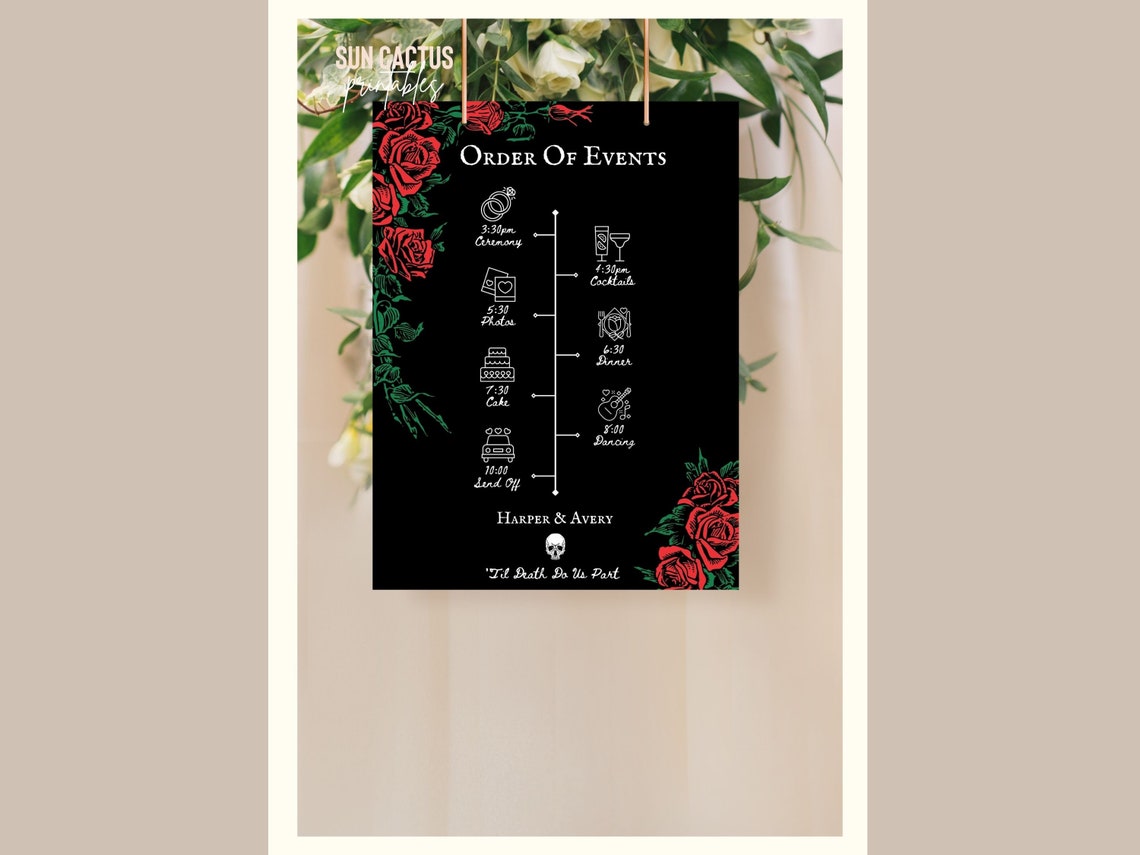 Wedding Timeline Template | Elegantly Gothic Order of Events, Halloween ...