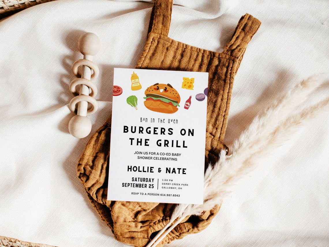 Bun in the Oven Burgers on the Grill Baby Shower Invite Template | Baby ...