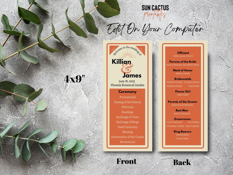 Wedding Program Template Retro Ceremony Program Template - Etsy