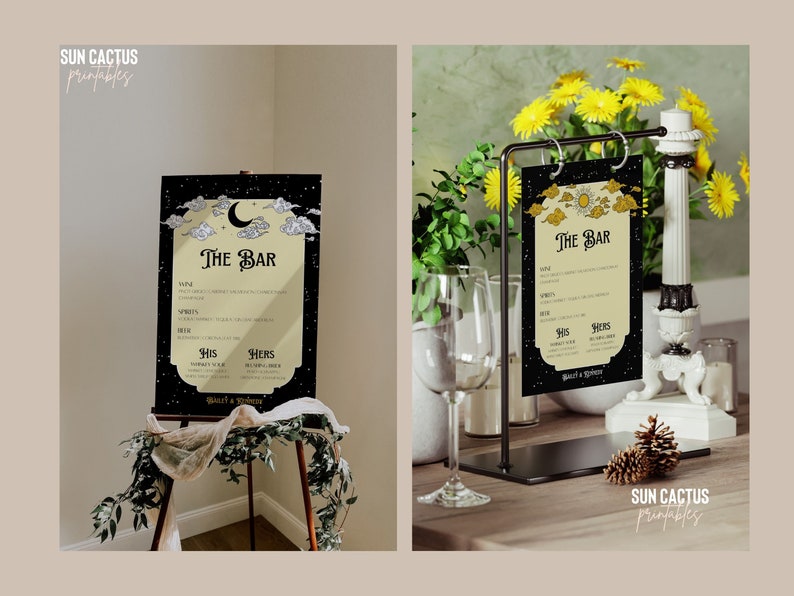 Bar Menu Celestial Wedding Bar Menu Sign Template, Sun, Moon, Stars ...