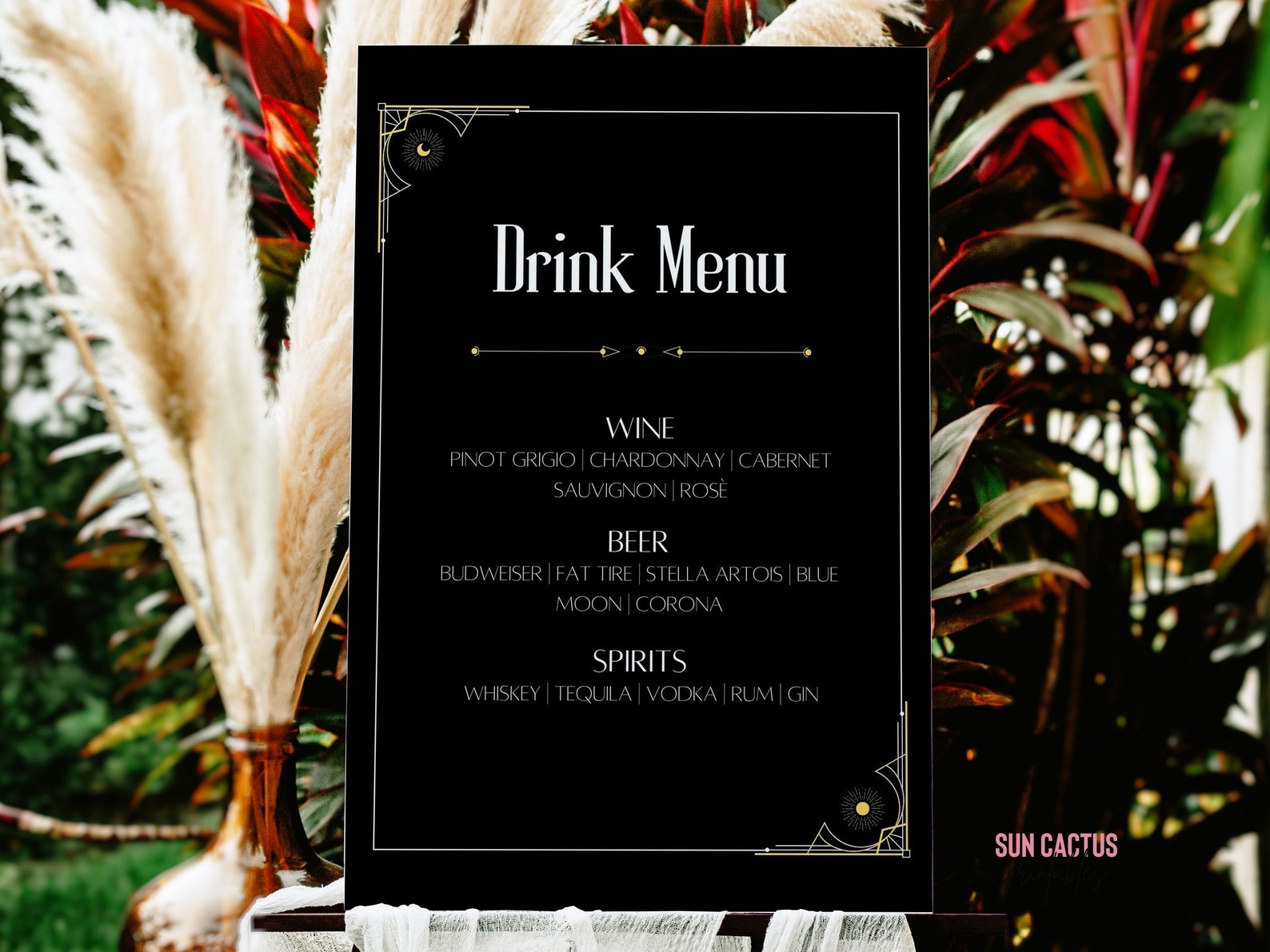 Bar Menu | Art Deco Wedding Bar Menu Sign Template, Sun, Moon, Drink ...