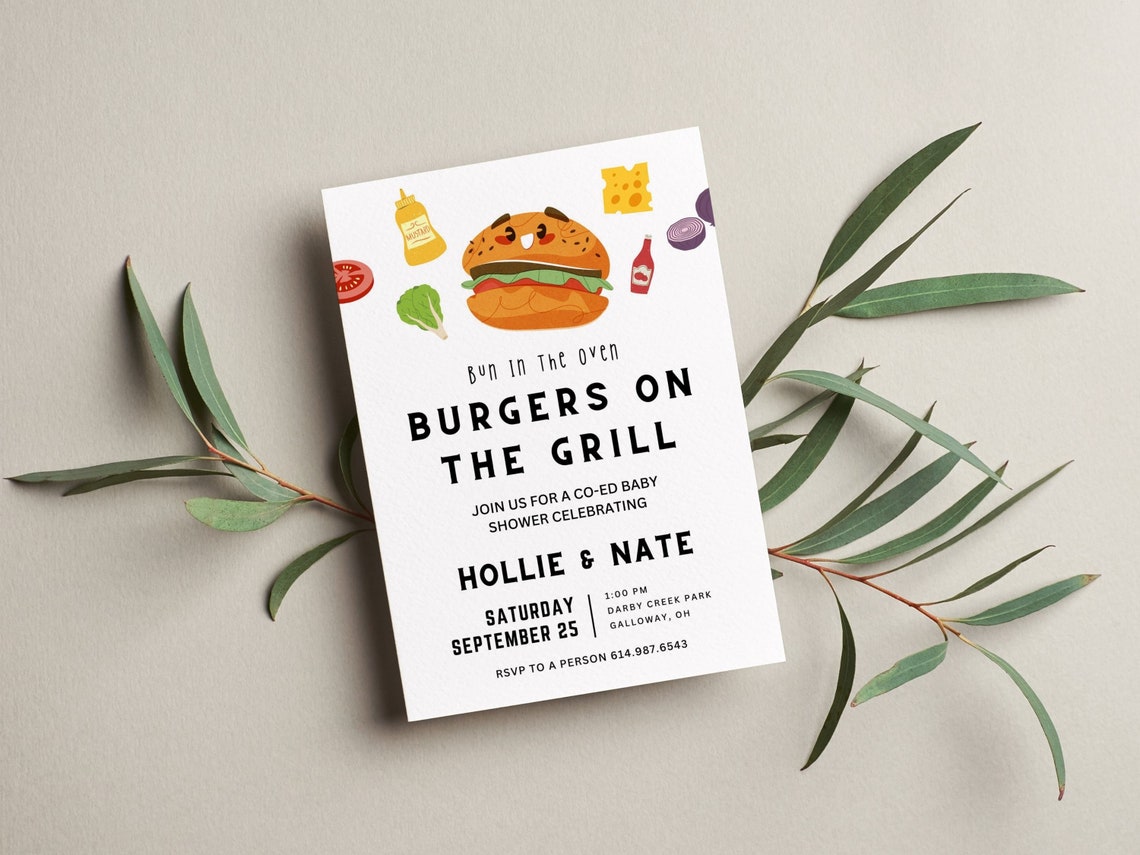 Bun in the Oven Burgers on the Grill Baby Shower Invite Template | Baby ...