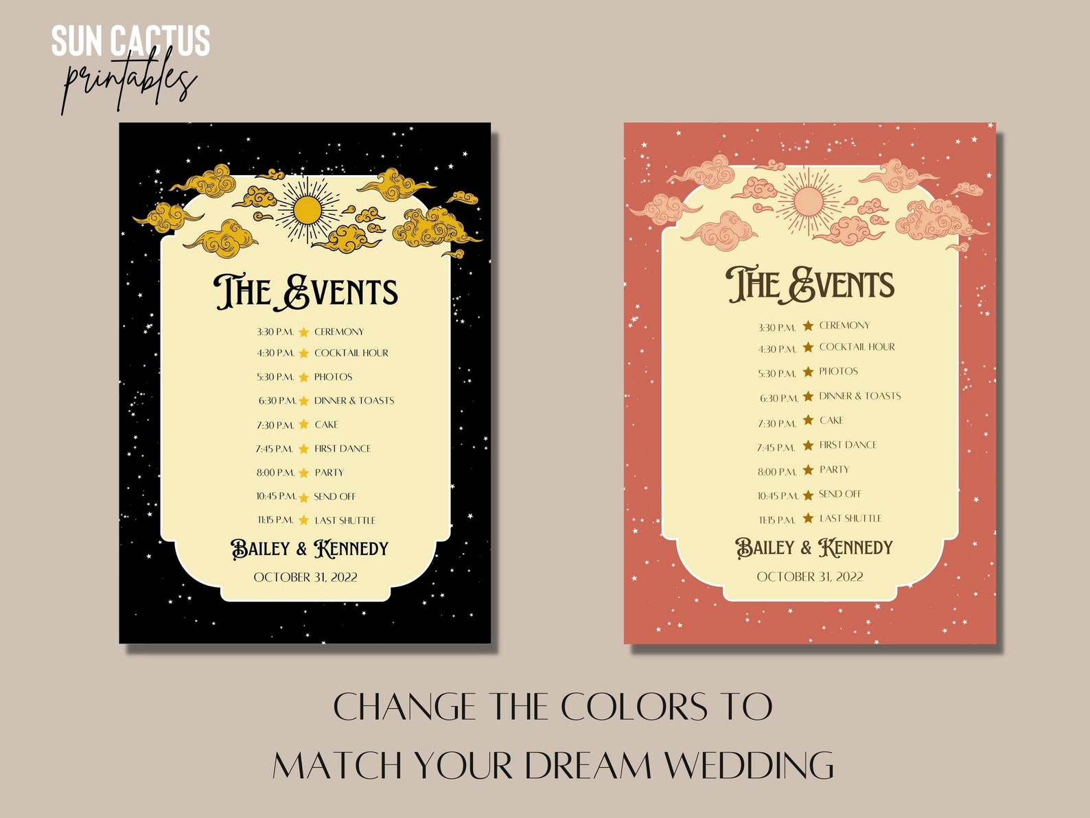 Celestial Wedding Timeline Wedding Template Sun Moon Star - Etsy