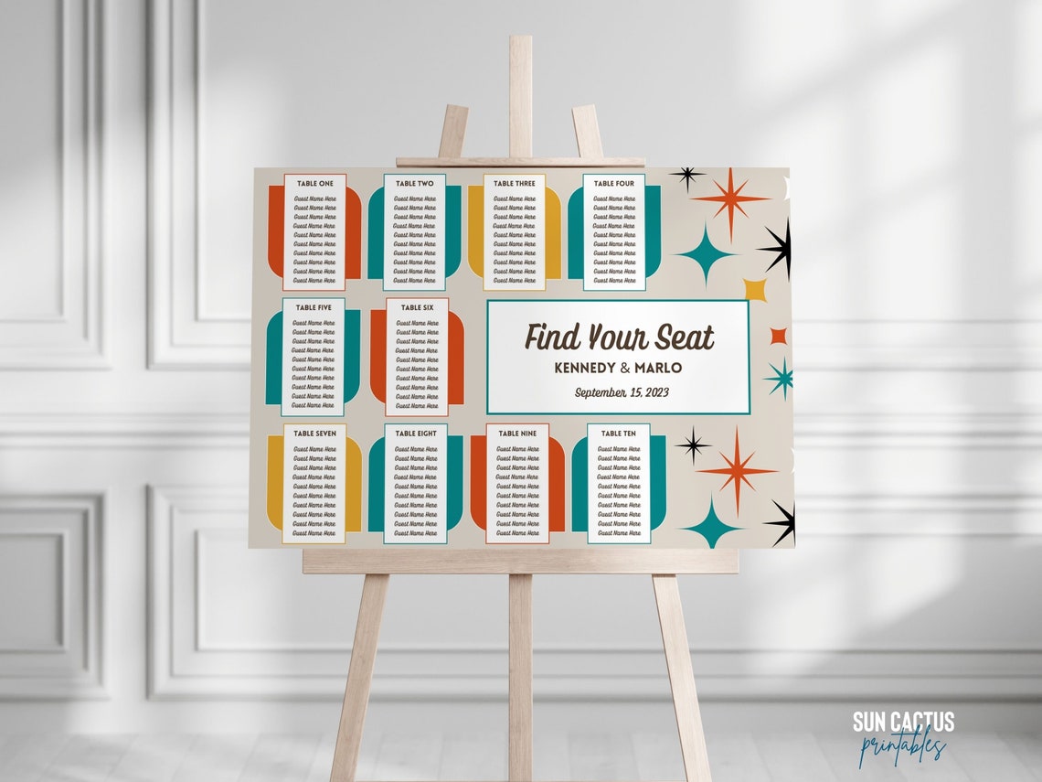 Retro Seating Chart Template | up to 10 Tables, Vintage Style ...