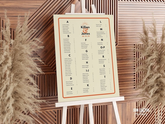 Seating Chart Template Retro Seating Chart Alphabetical - Etsy
