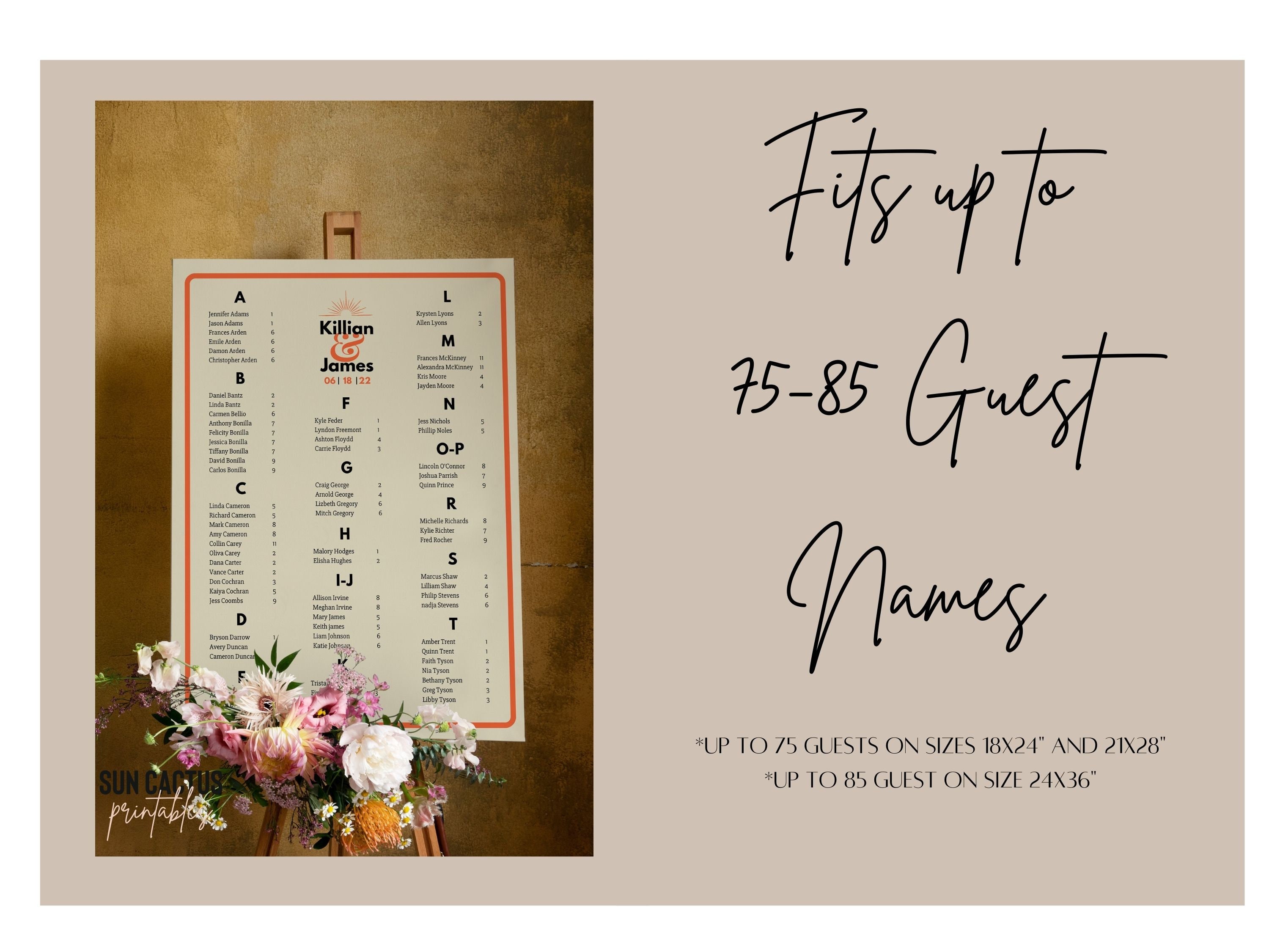 Seating Chart Template Retro Seating Chart Alphabetical - Etsy