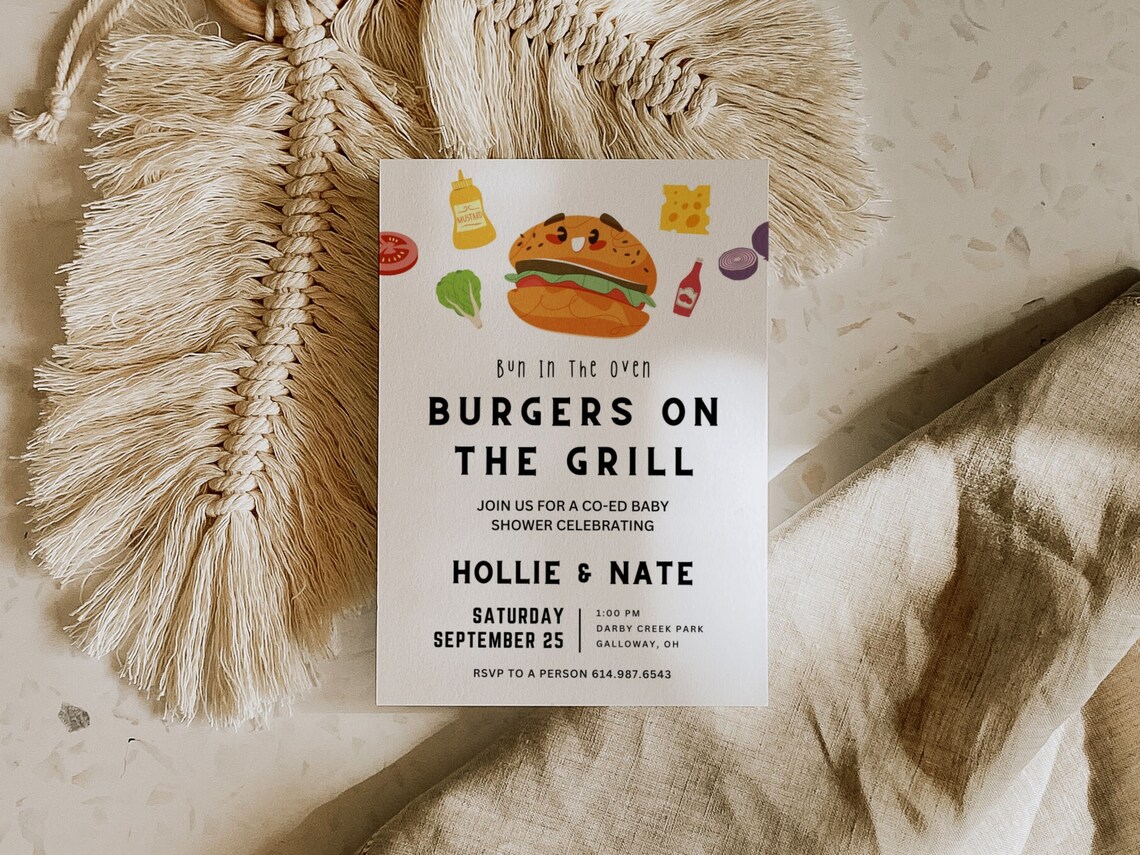 Bun in the Oven Burgers on the Grill Baby Shower Invite Template | Baby ...