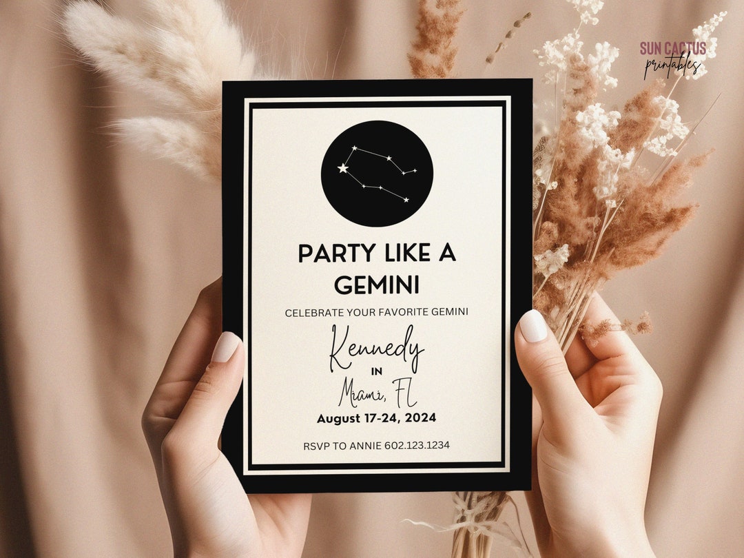 Party Like A Gemini Bachelorette Party Invitation Template Zodiac ...