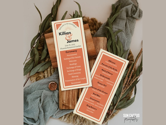 Wedding Program Template Retro Ceremony Program Template | Etsy
