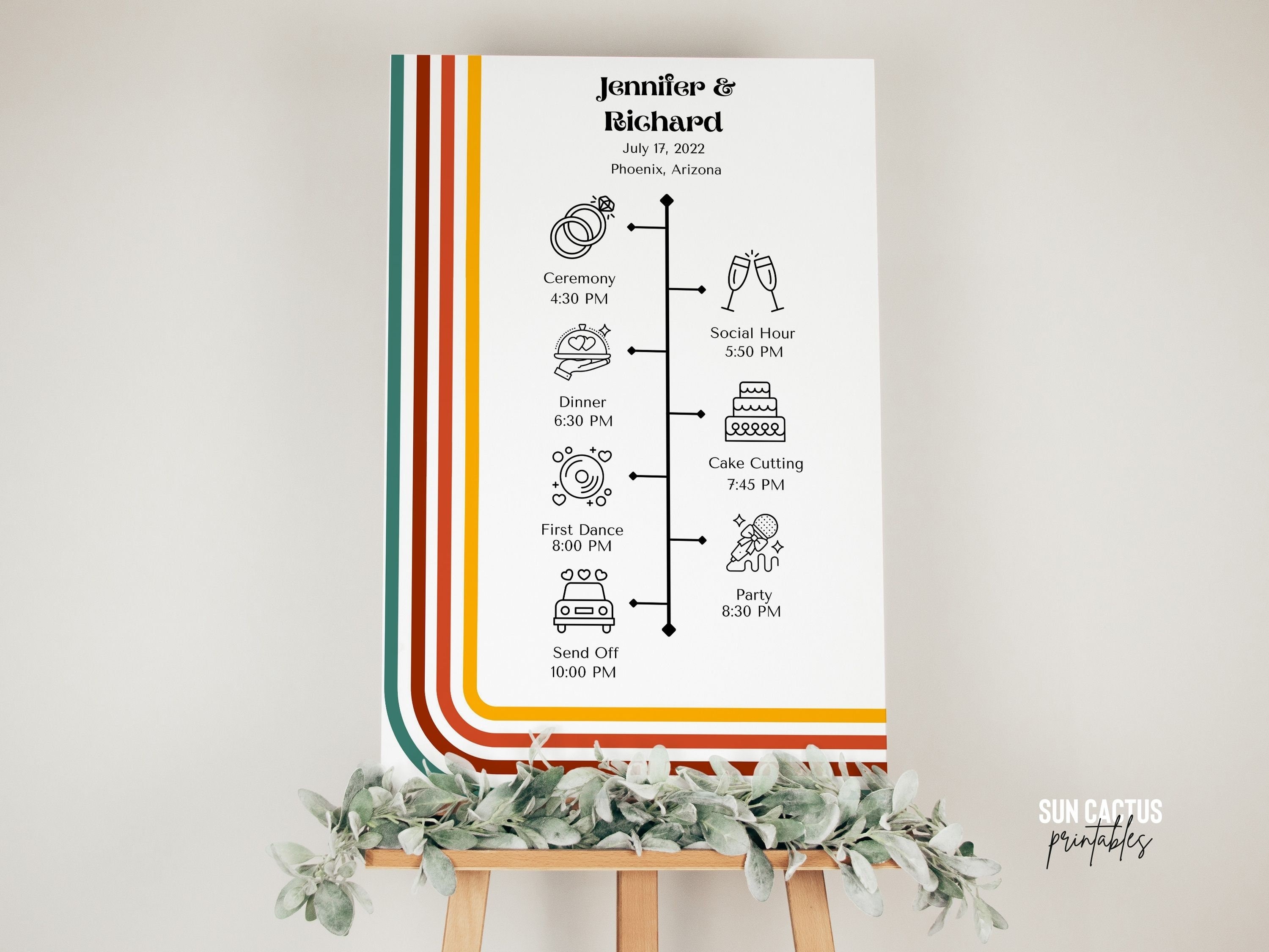 Retro Wedding Timeline Template for Your Rehearsal Dinner, Bridal ...