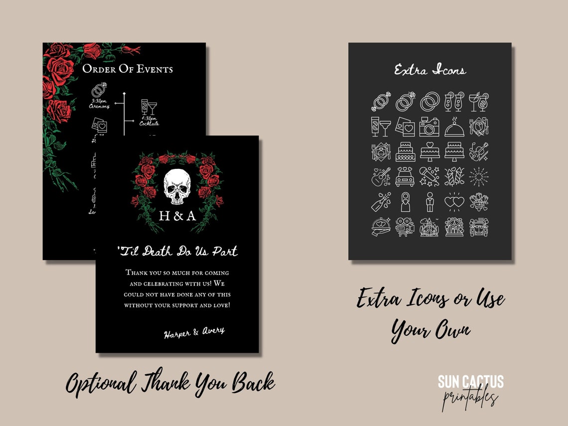 Wedding Timeline Template | Elegantly Gothic Order of Events, Halloween ...