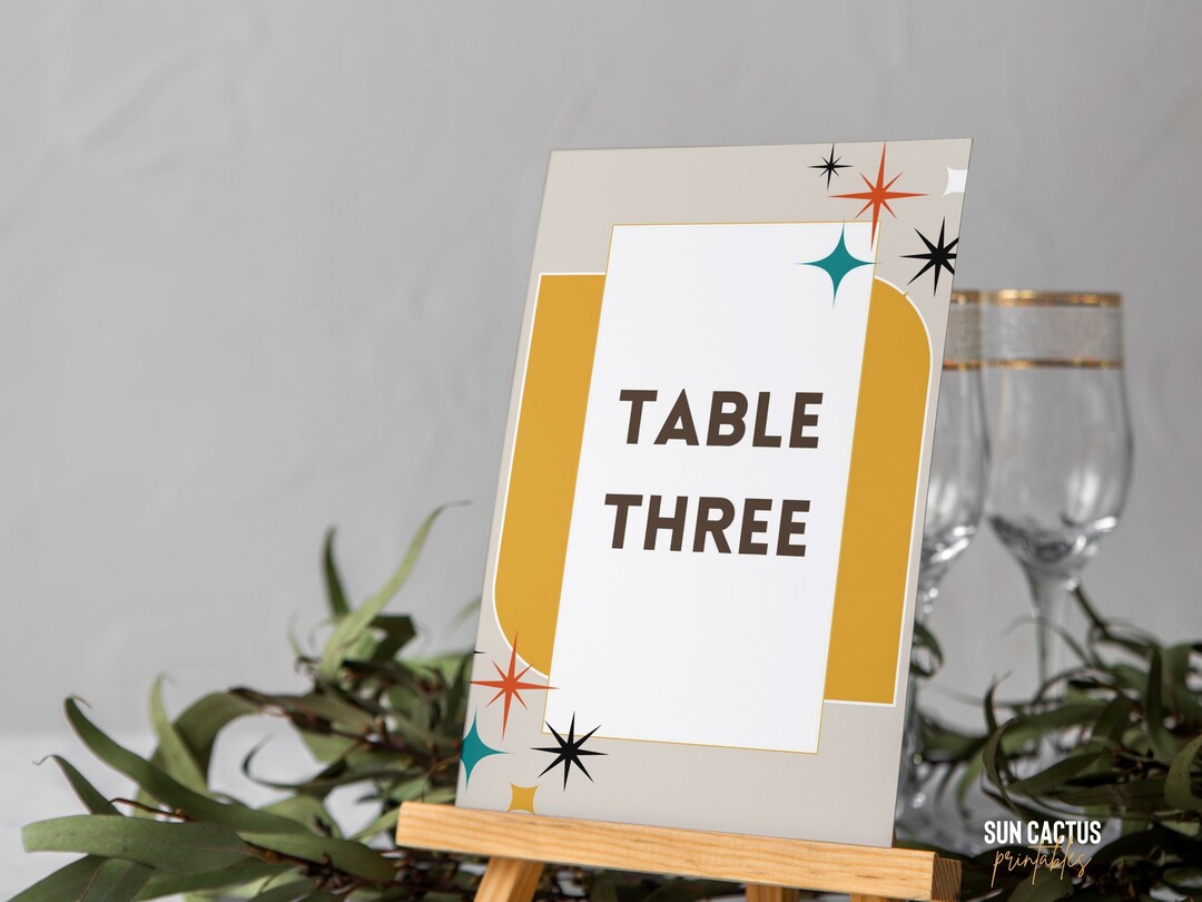 Retro Table Numbers Template | Printable Table Numbers for Your Wedding ...
