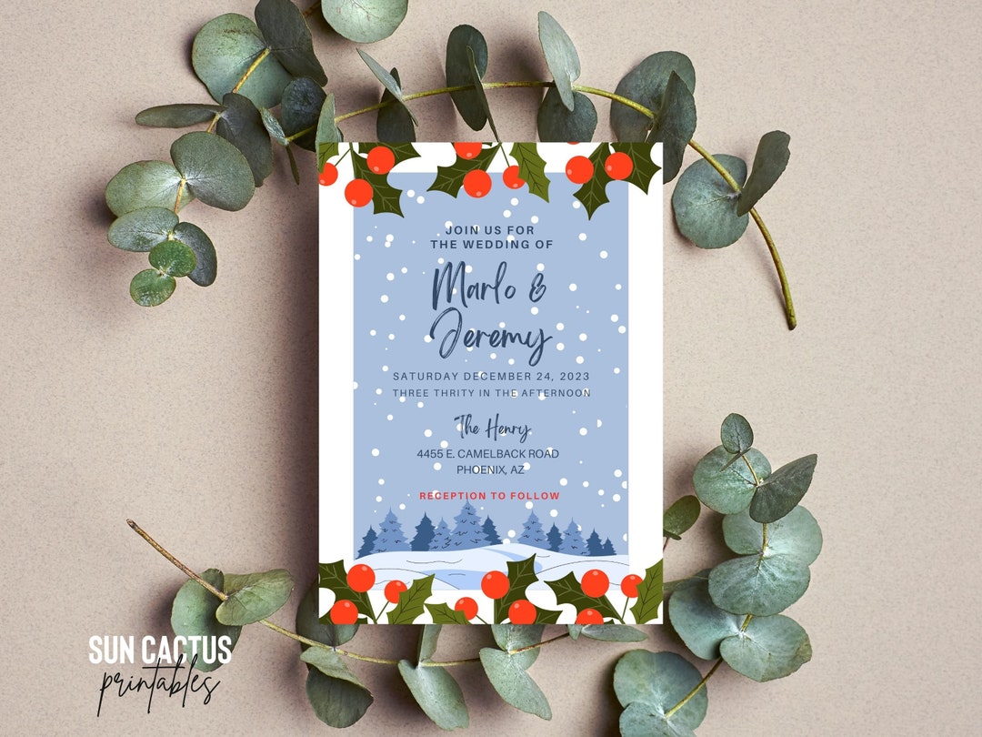 Winter Wedding Invitation Template Set | Holiday Wedding Invitation ...