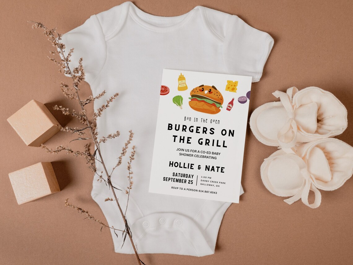 Bun in the Oven Burgers on the Grill Baby Shower Invite Template | Baby ...