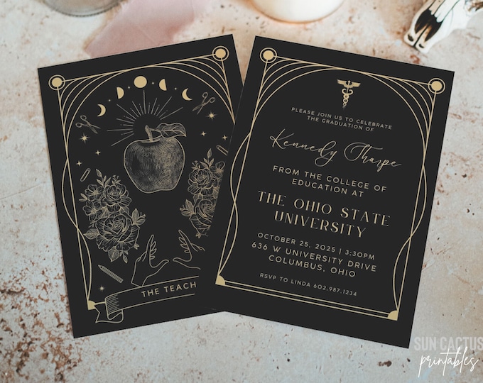 Teacher Graduation Invitation Template | Tarot Inspired Teacher Grad ...