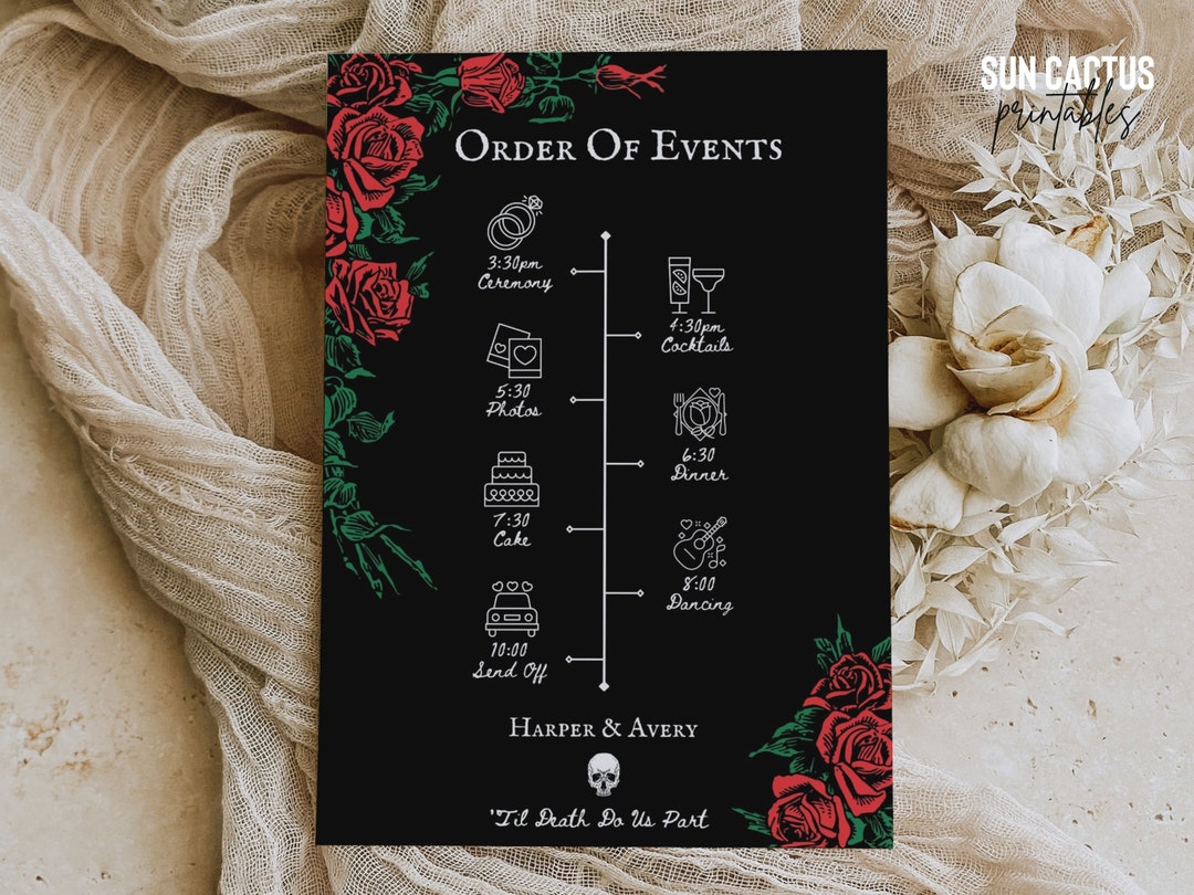 Wedding Timeline Template | Elegantly Gothic Order of Events, Halloween ...