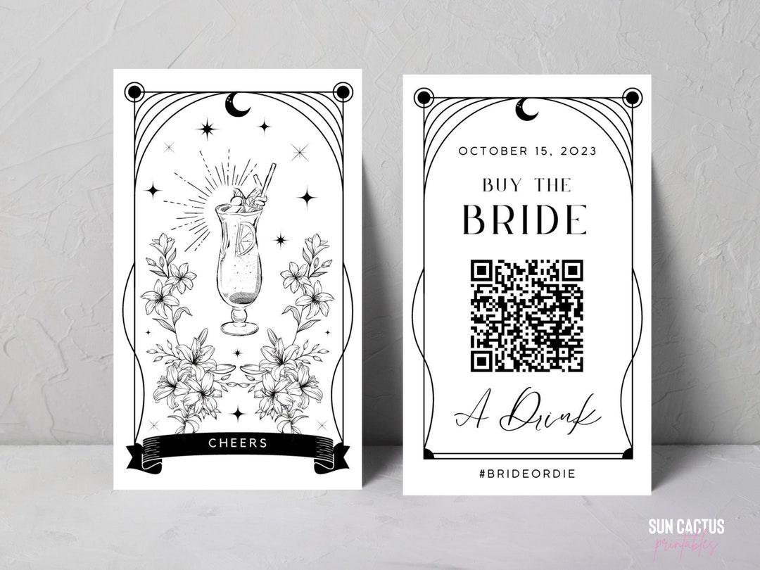 Buy the Bride A Drink Tarot Card Template | QR Code, Bachelorette Party ...