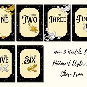Celestial Table Numbers | Sun, Moon & Stars Wedding Table Numbers for ...