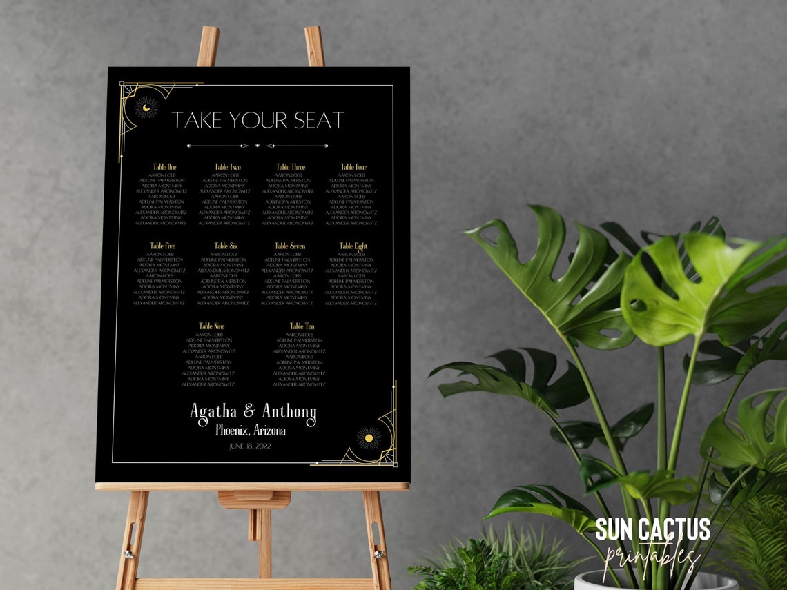 Art Deco Seating Chart Template Reception Seating Wedding | Etsy