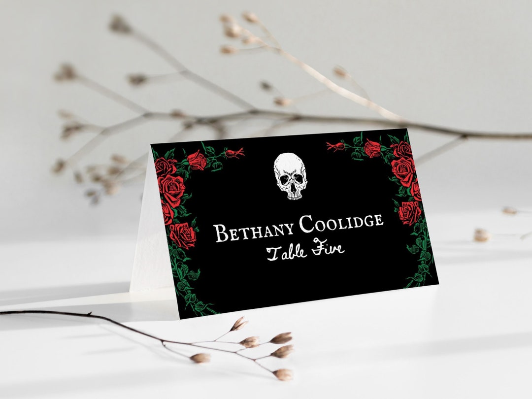 Place Card Template | Gothic, Halloween Wedding Name Card Template, Red ...